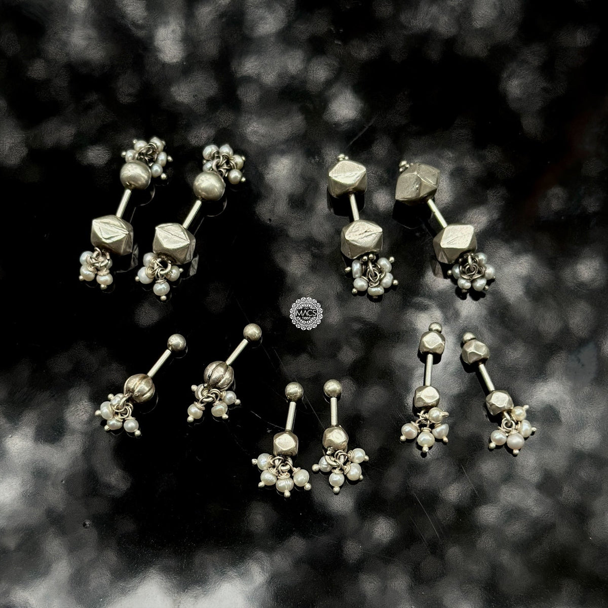 Silver Bugadi Earrings | Koppu| Pure Silver Helix Studs | Bugdi | MACS