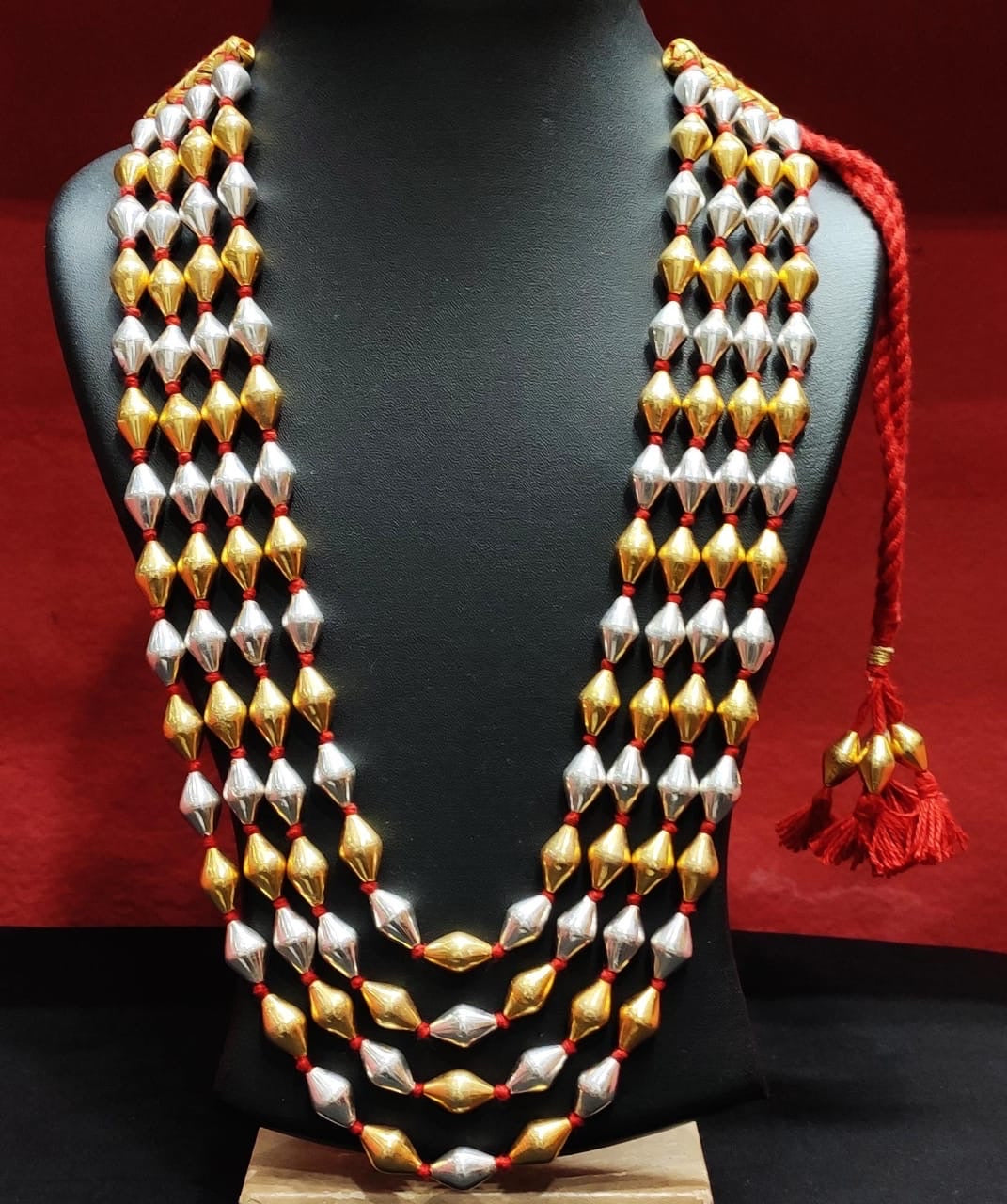 Dual tone 3 line Dholki Necklace | Two tone Gold Dholki Mala | MACS