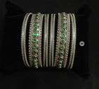 Green stone bangles (Pair) | Pure Silver Stone kada | MACS