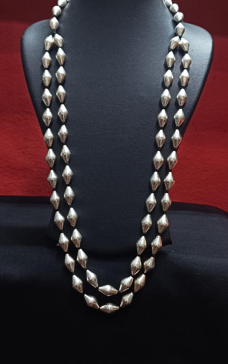 Two Line Dholki Beads Silver Necklace | Double line bormala | MACS
