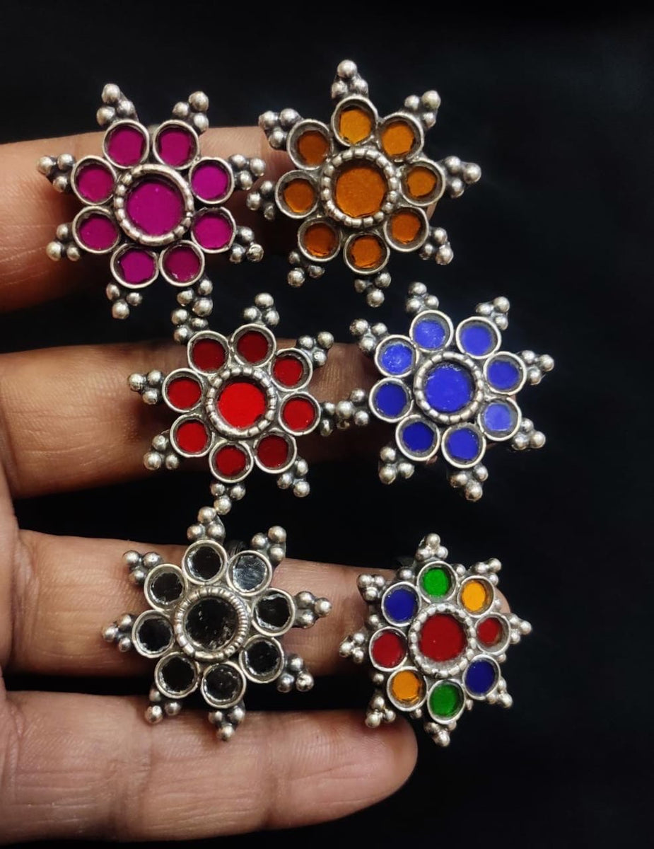 Glass Silver Adjustable Ring |Multi color Flower ring |925 ring | MACS