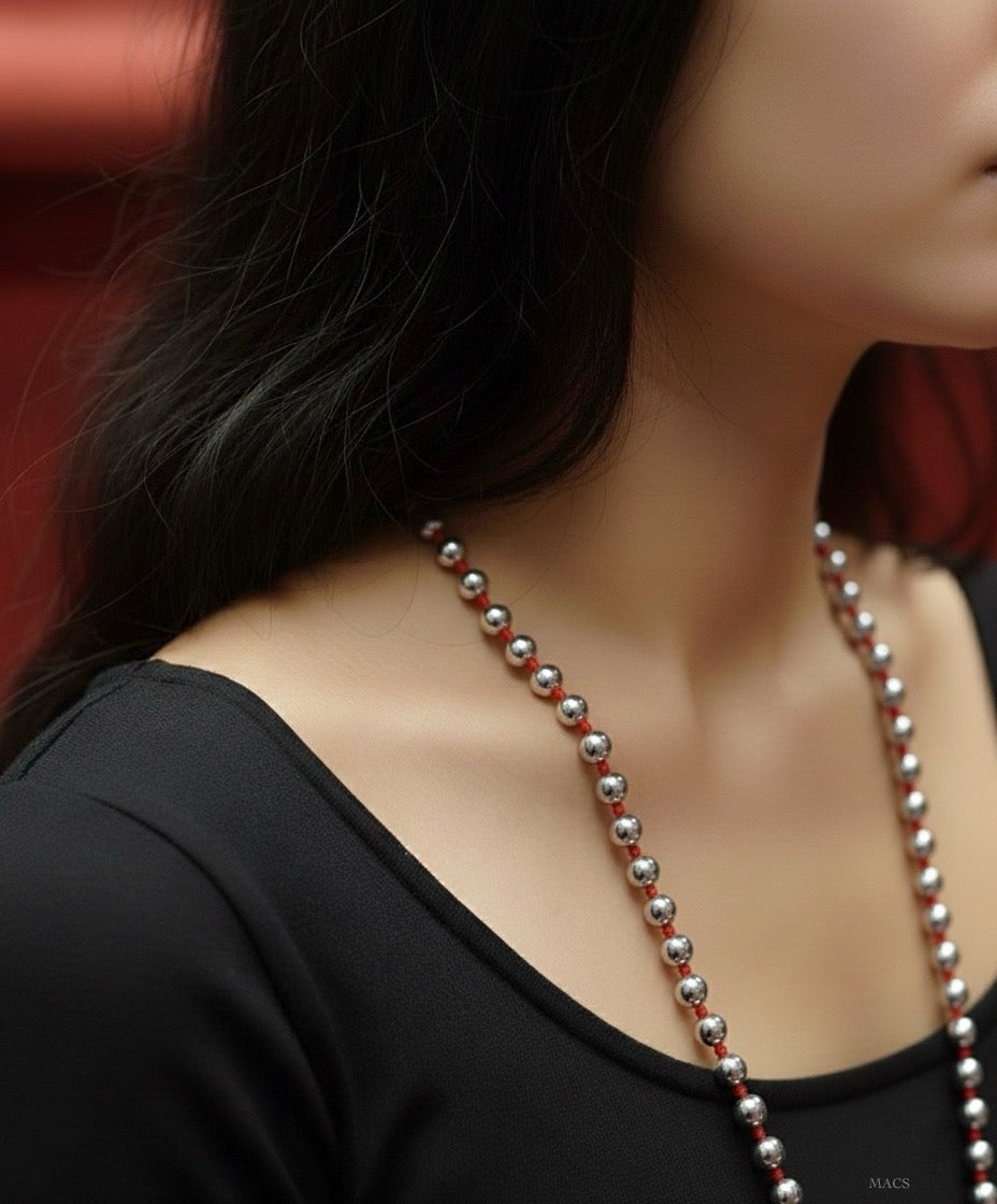 Single Line Round Gold Dholki Necklace | Silver Ball Bormala | MACS