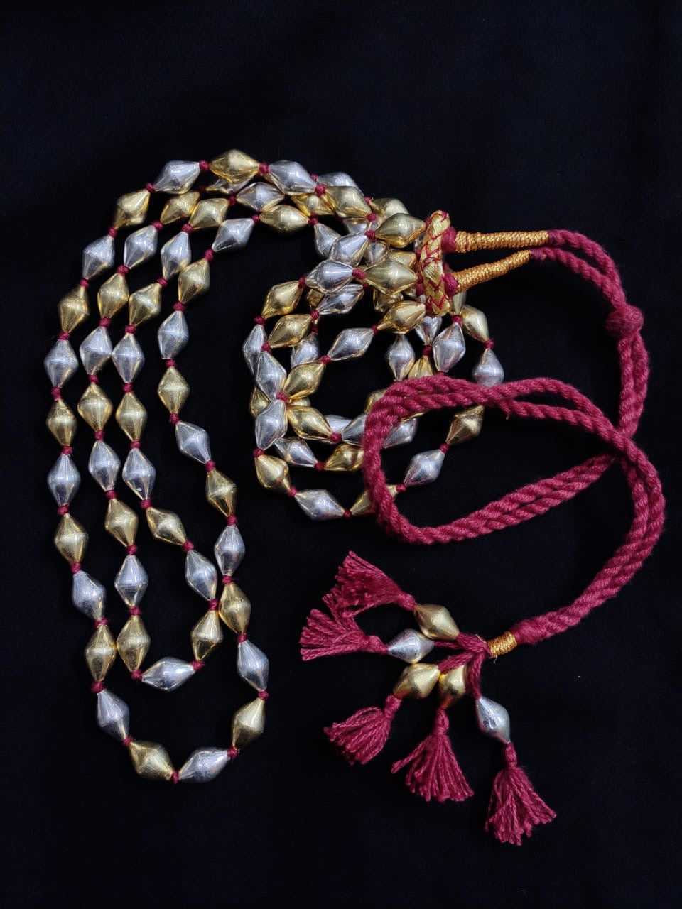 Two Line Dual tone Dholki Necklace | Two tone Silver Dholki Mala| MACS