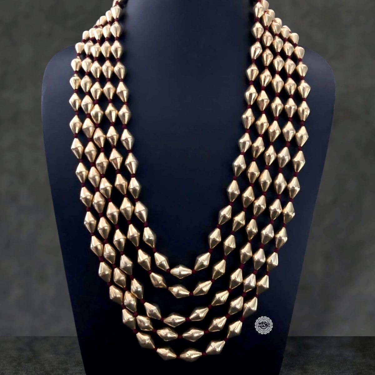 Gold 5 line Dholki Necklace | Layered Silver Gold plated Dholki Mala | MACS
