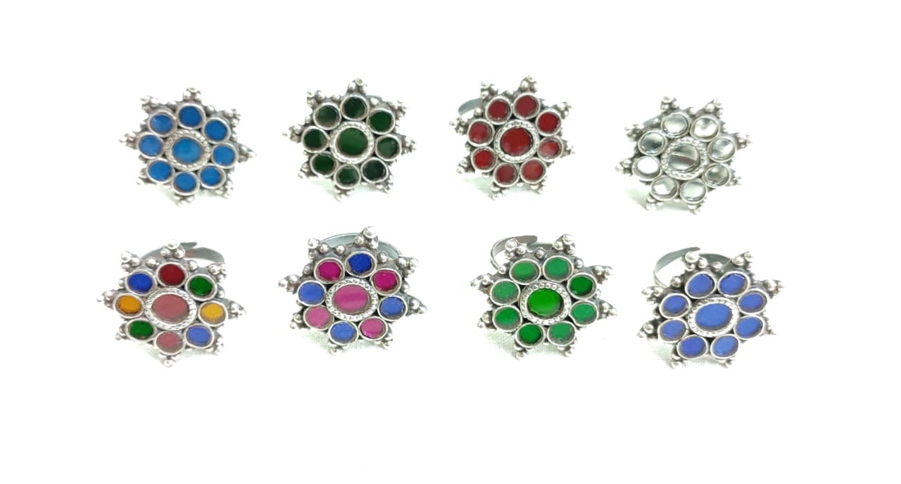 Glass Silver Adjustable Ring |Multi color Flower ring |925 ring | MACS