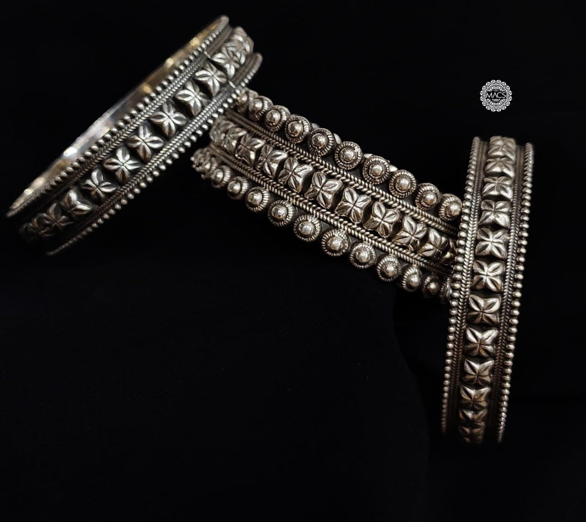 Silver Floral Kada | Pure silver bangles | 925 silver kada | MACS