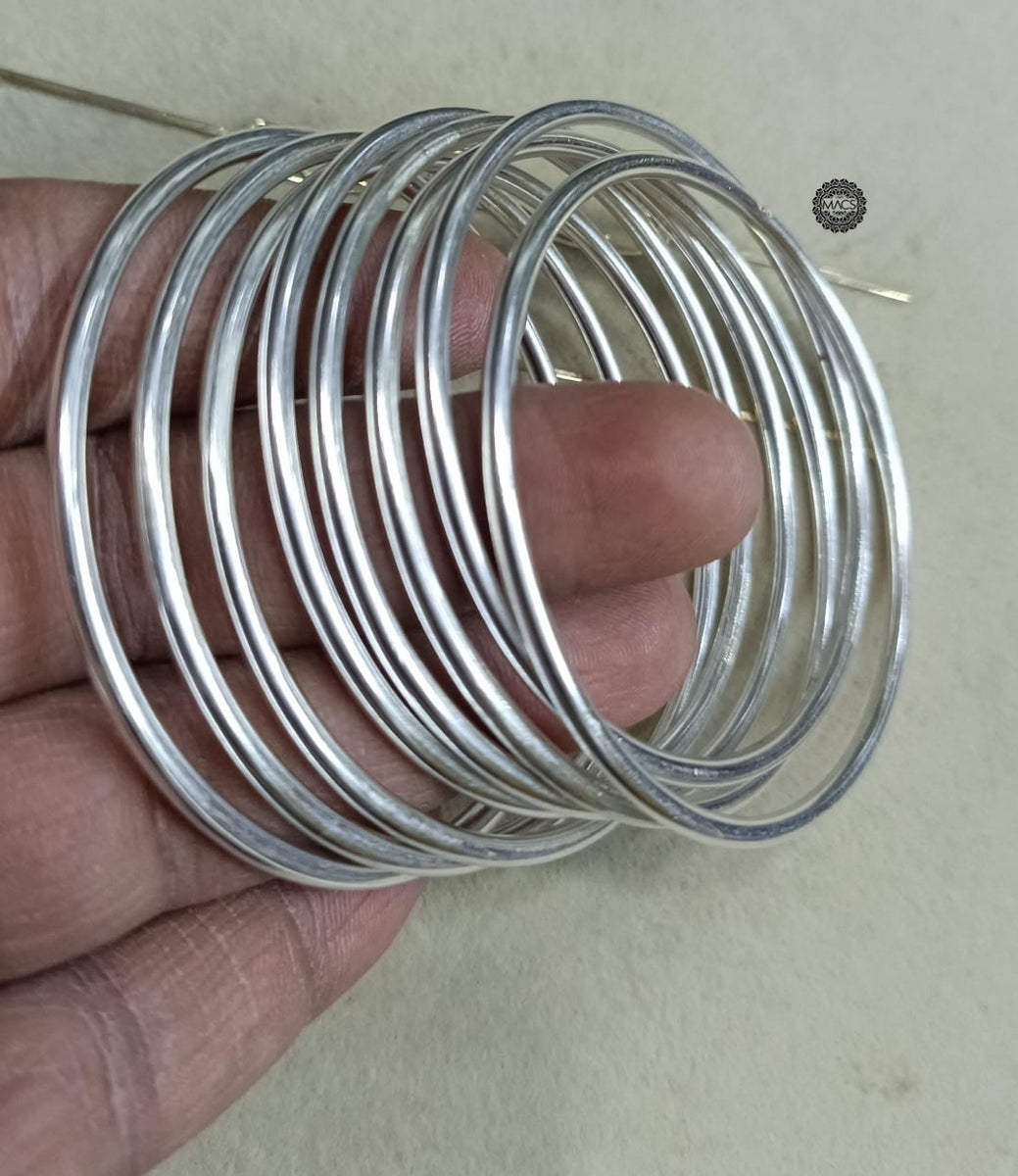 Plain silver bangle | 925 Pure Silver thin bangles set | MACS