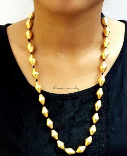 Single Line Gold Dholki Beads Necklace | Dholki Gold Bormala | MACS