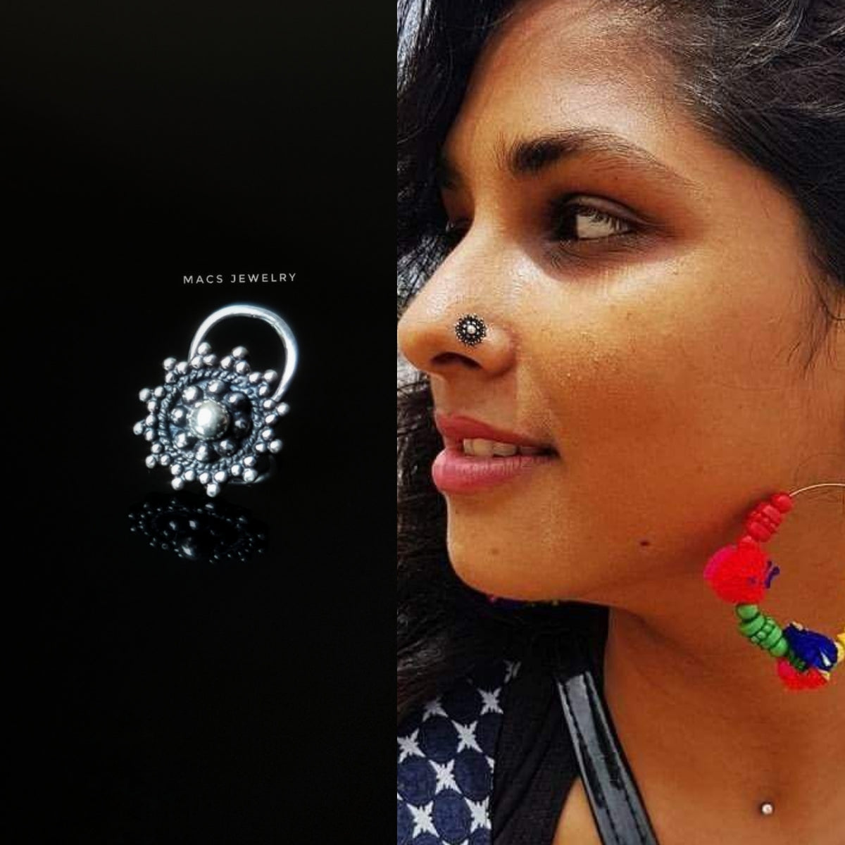925 Silver Nose Pin|Pure silver latest nose ring online in India |MACS