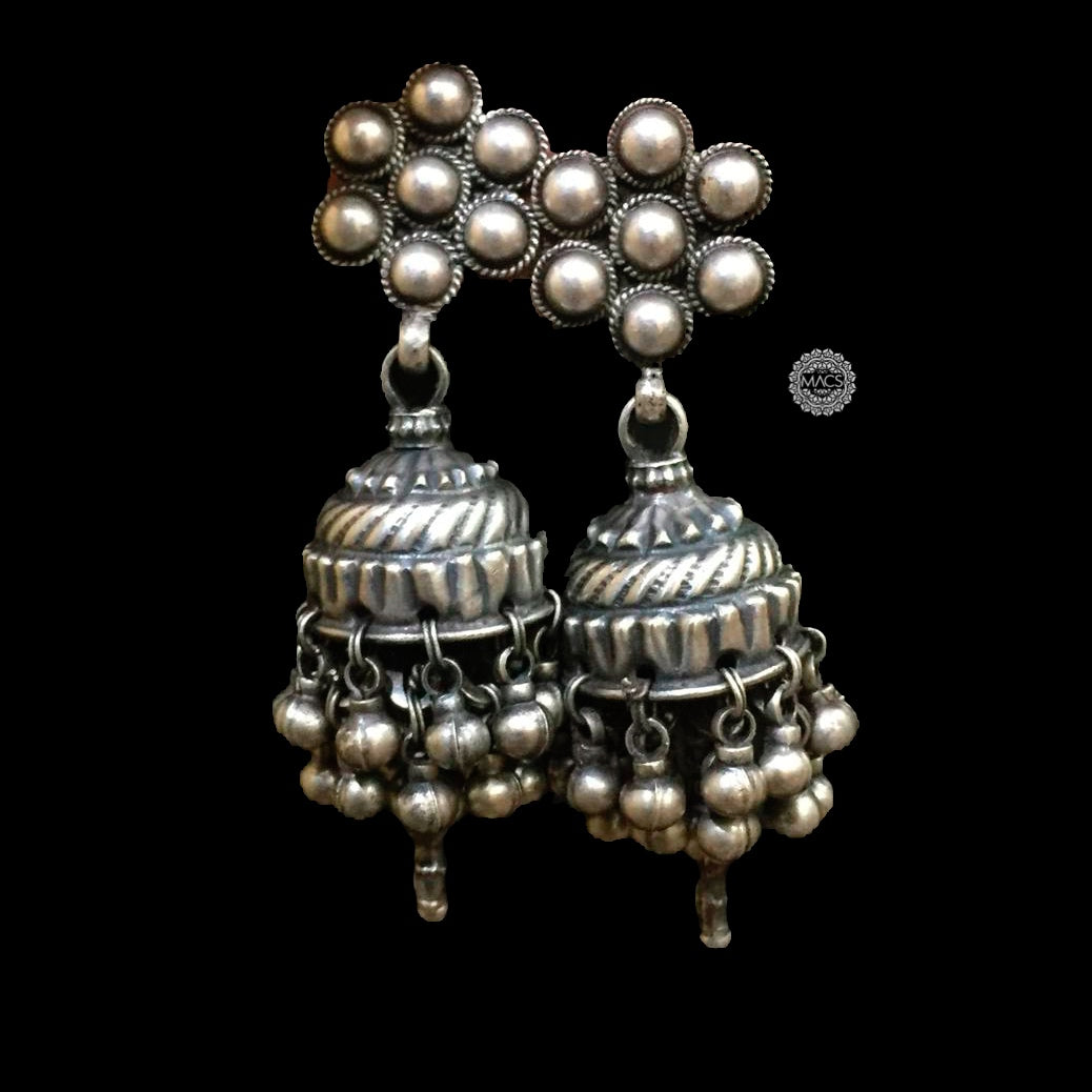 Silver Jhumka earrings| Buy Pure 925 Handcrafted in Jaipur- MACS