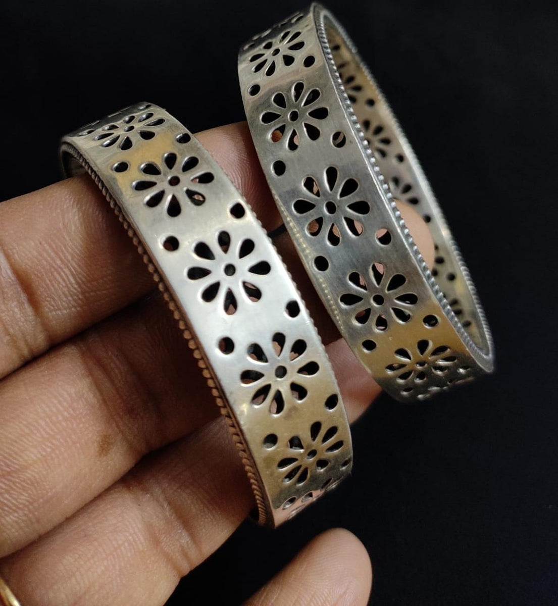 Flower Cut work Bangles | 925 silver kada | Pure Silver bangles online ...